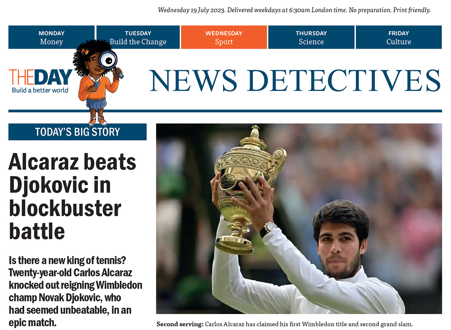 Alcaraz beats Djokovic in blockbuster battle (Reading Level 3) - The Day
