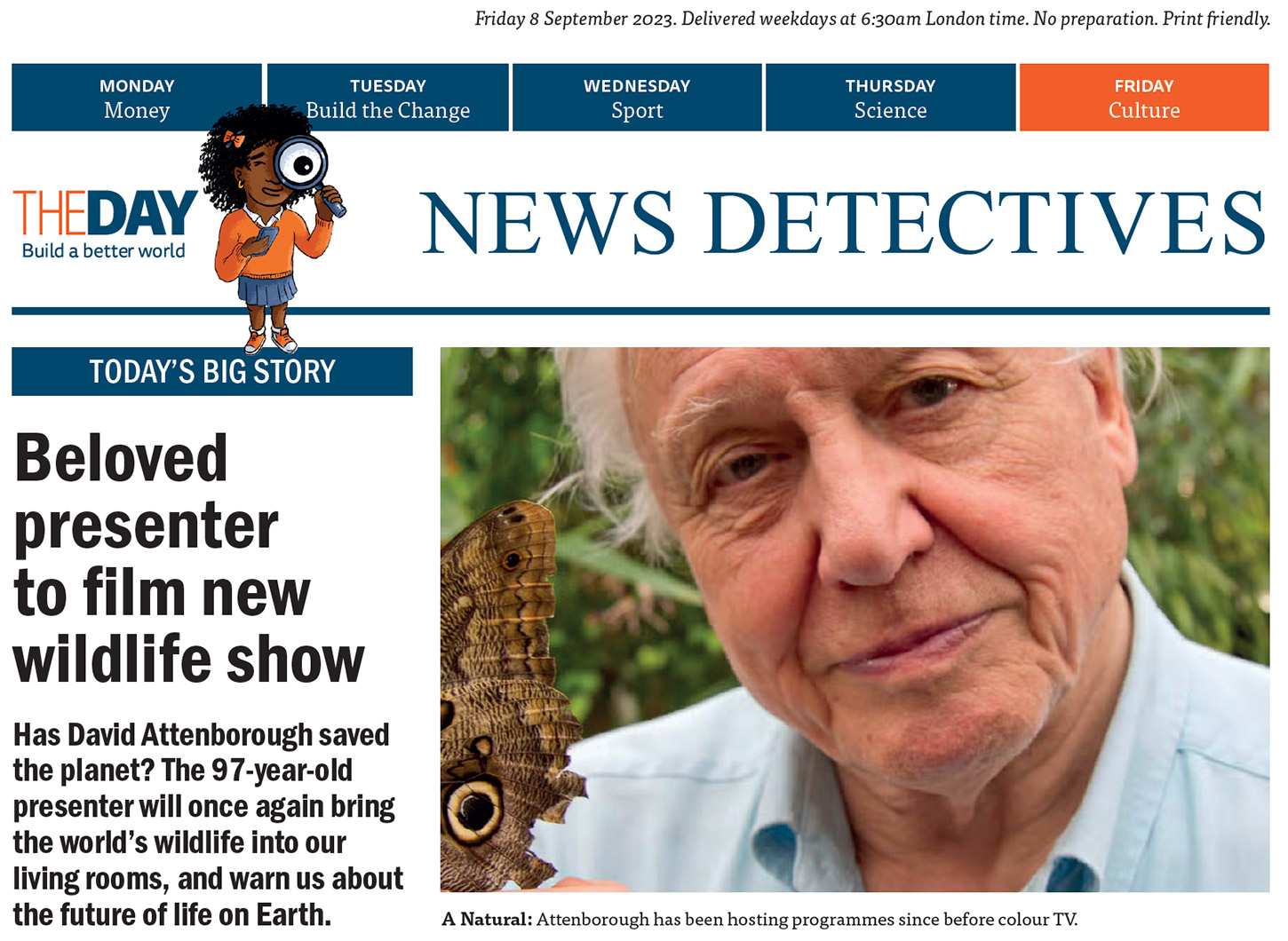 Beloved presenter to film new wildlife show (Reading Level 3) - The Day