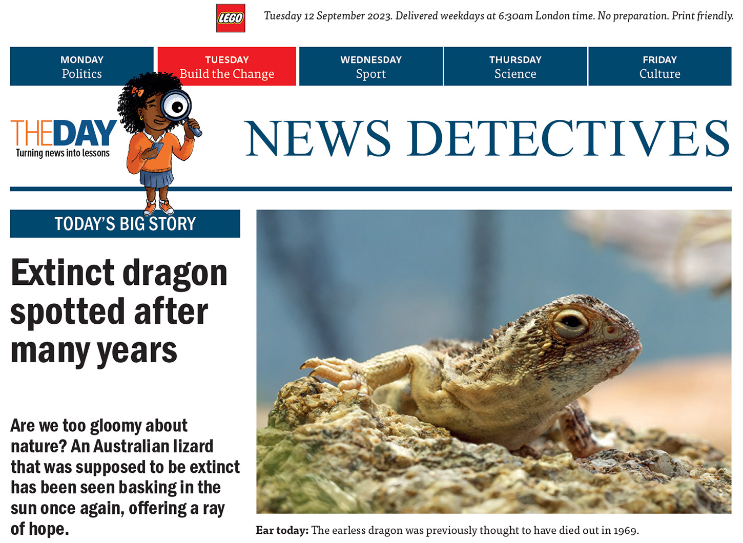 'Extinct' dragon spotted after 50 years (Reading Level 3) - The Day